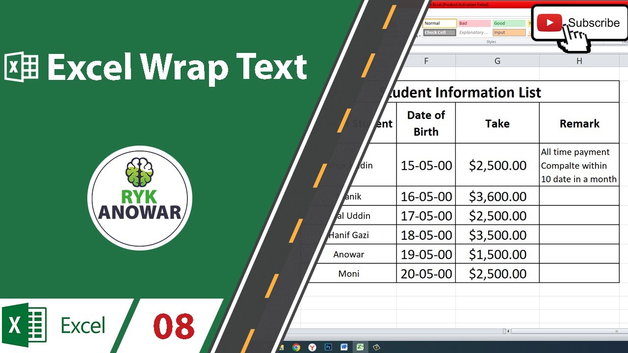 Excel Wrap Text Tow Method 08 YouTube Excel Wrap Text Tow Method 08 YouTube