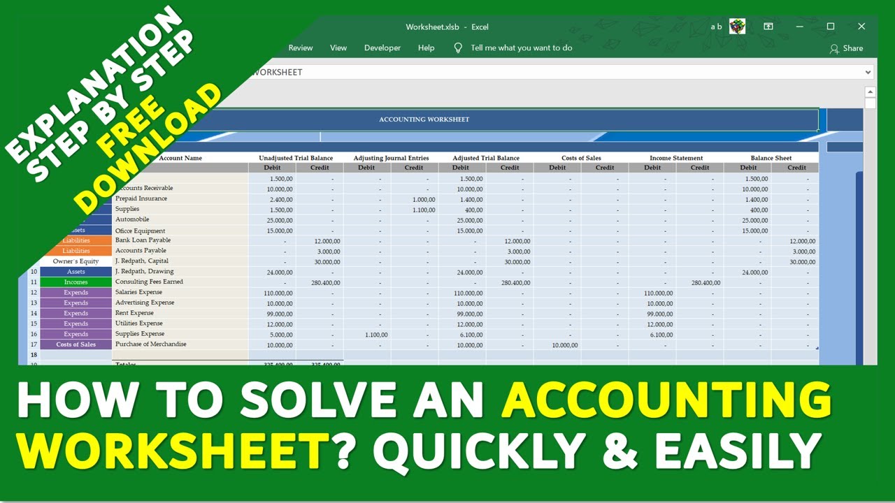 How to Solve an Accounting Worksheet? ⚡️IN EXCEL⚡️ 🎁FREE DOWNLOAD🎁 ...