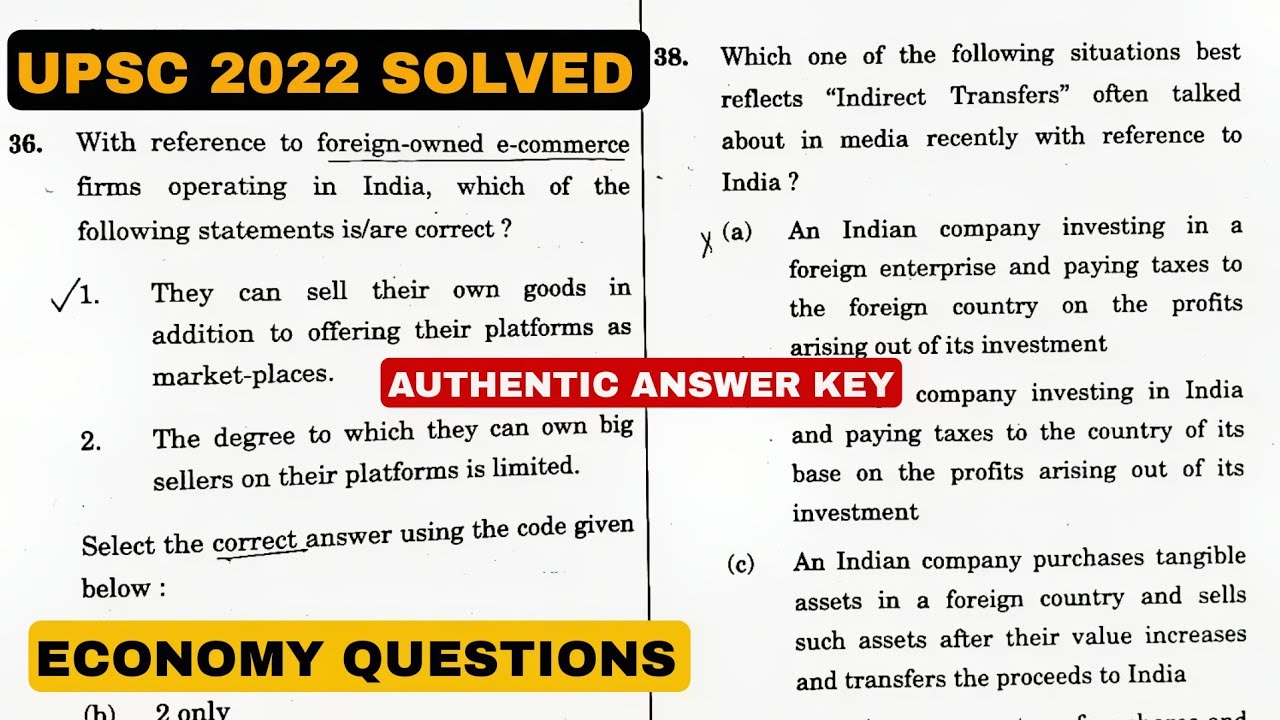 UPSC CSE 2022 Prelims Economy Solved | Authentic Answer Key Of UPSC ...