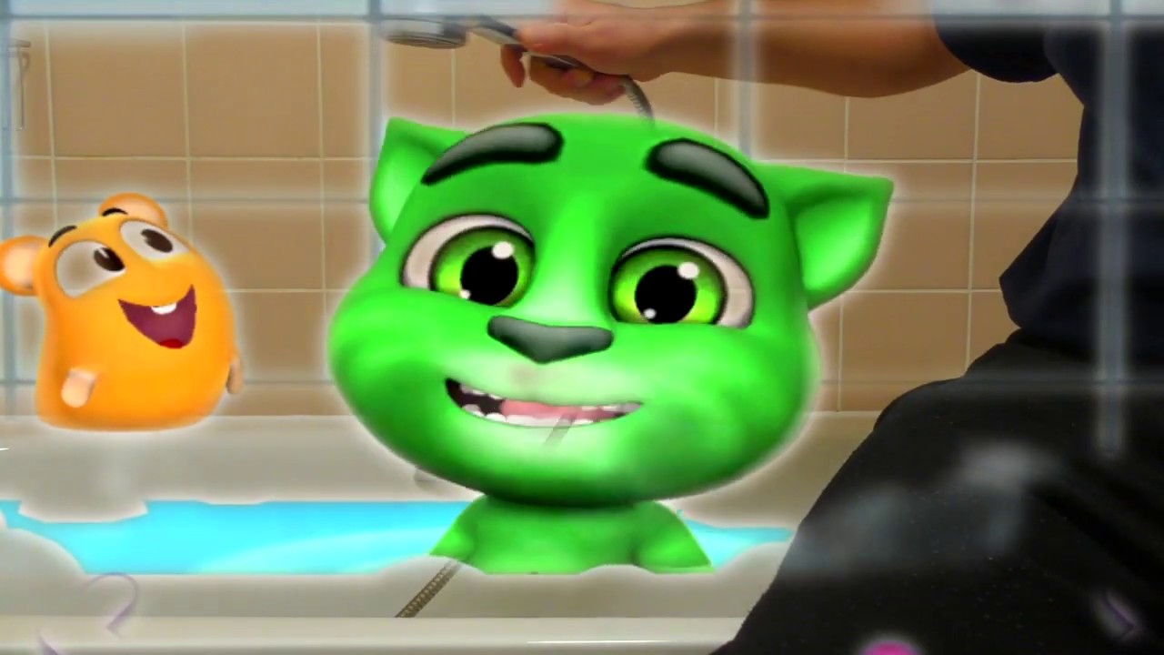 My Talking Tom 2 Glowing Green Fur Washing in My Bathroom in Real Life ...