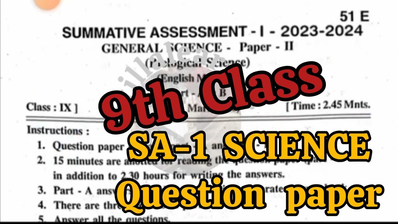 9th Class SA 1 BIOLOGICAL SCIENCE Question Paper SA 1 Biology 9th Class SA 1 BIOLOGICAL SCIENCE Question Paper SA 1 Biology