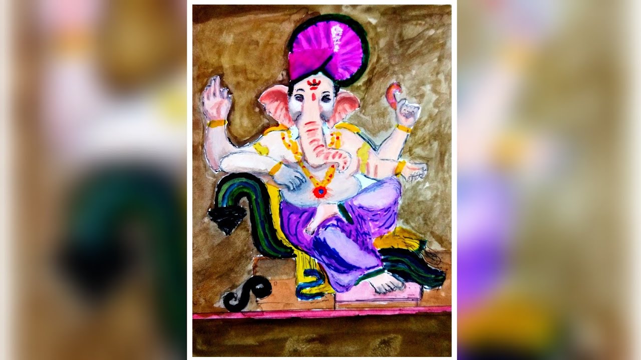 How to draw Lord Ganesha step by step with water colour /Ganpati bappa ...
