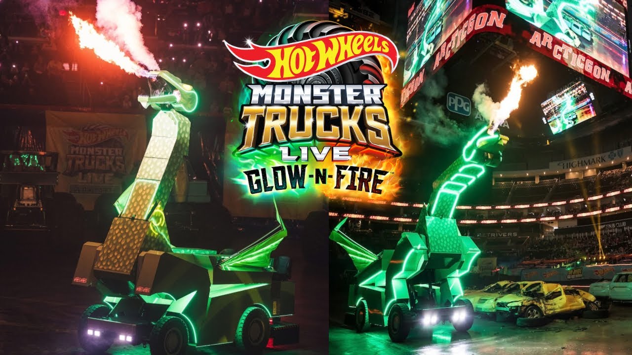 HOT WHEELS Glow-N-Fire Monster Trucks Live ARCTICGON M&S Arena ...