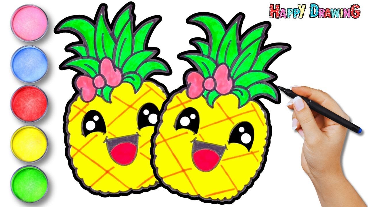Drawing, painting, coloring nice fruit for kids, ananas How to draw ...