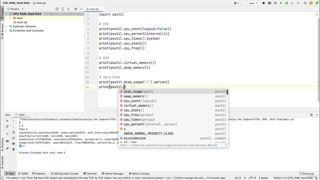 Accessing CPU, RAM, and Hard Disk Stats | Automate Everything with Python - YouTube