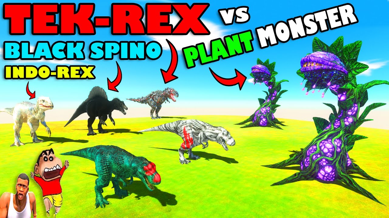 SHINCHAN PLANT MONSTERS vs TEK-REX, BLACK SPINO, INDO-REX & ZOMBIE T ...