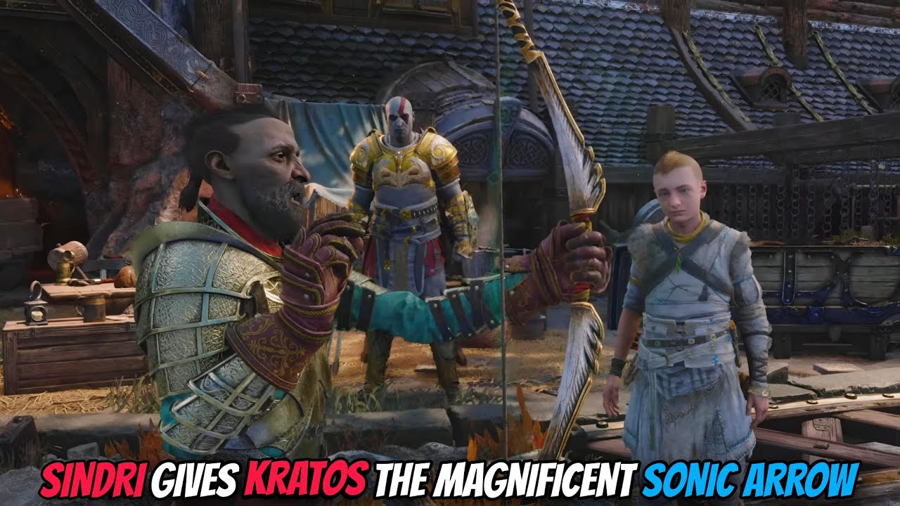 SINDRI GIVES KRATOS THE MAGNIFICENT SONIC ARROW | GOW RAGNAROK NG+ - YouTube
