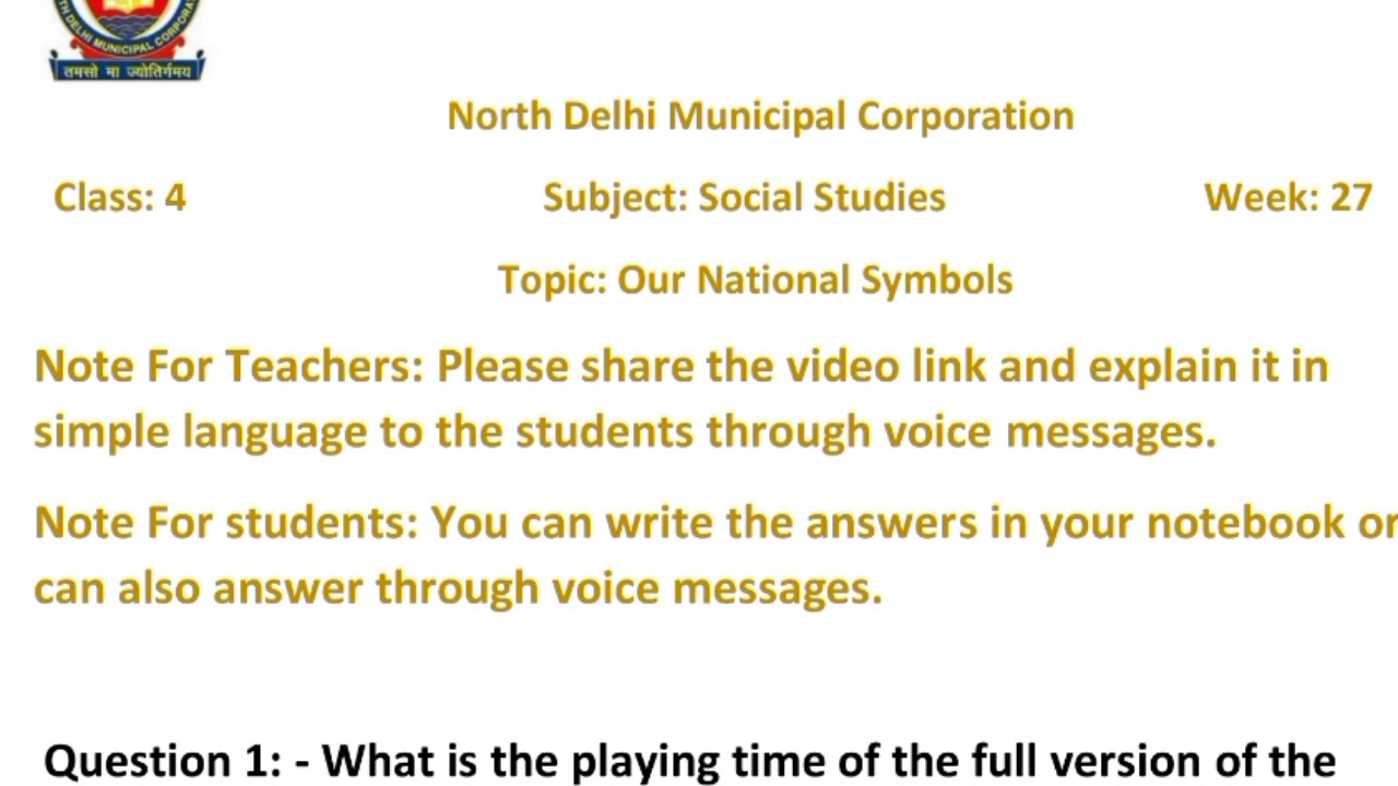 Class 4 SST Week 27 (12/2/21) Social Studies || Our National Symbols 27 ...
