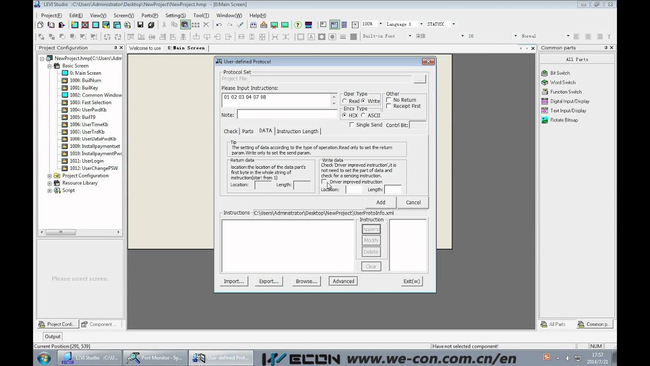 WECON LEVI Studio - How to insert a variable in an instruction of User ...