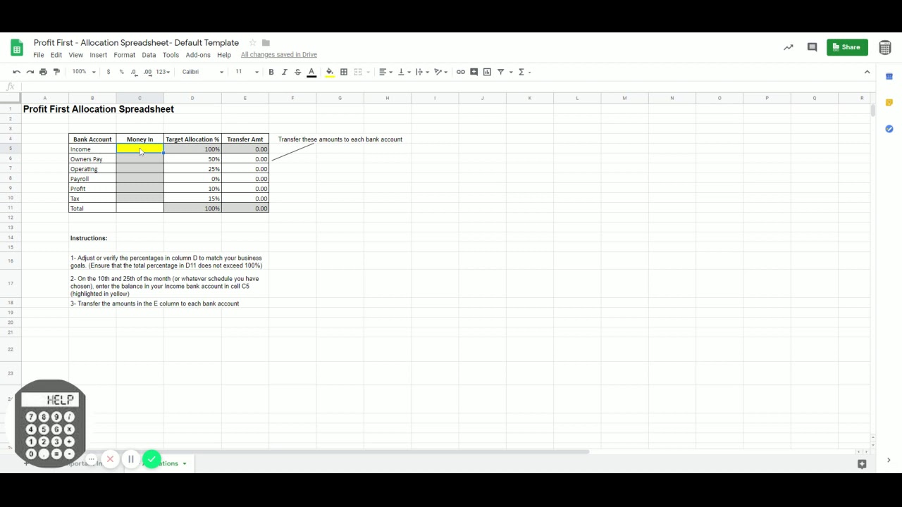 Quick and easy Profit First allocation template - YouTube