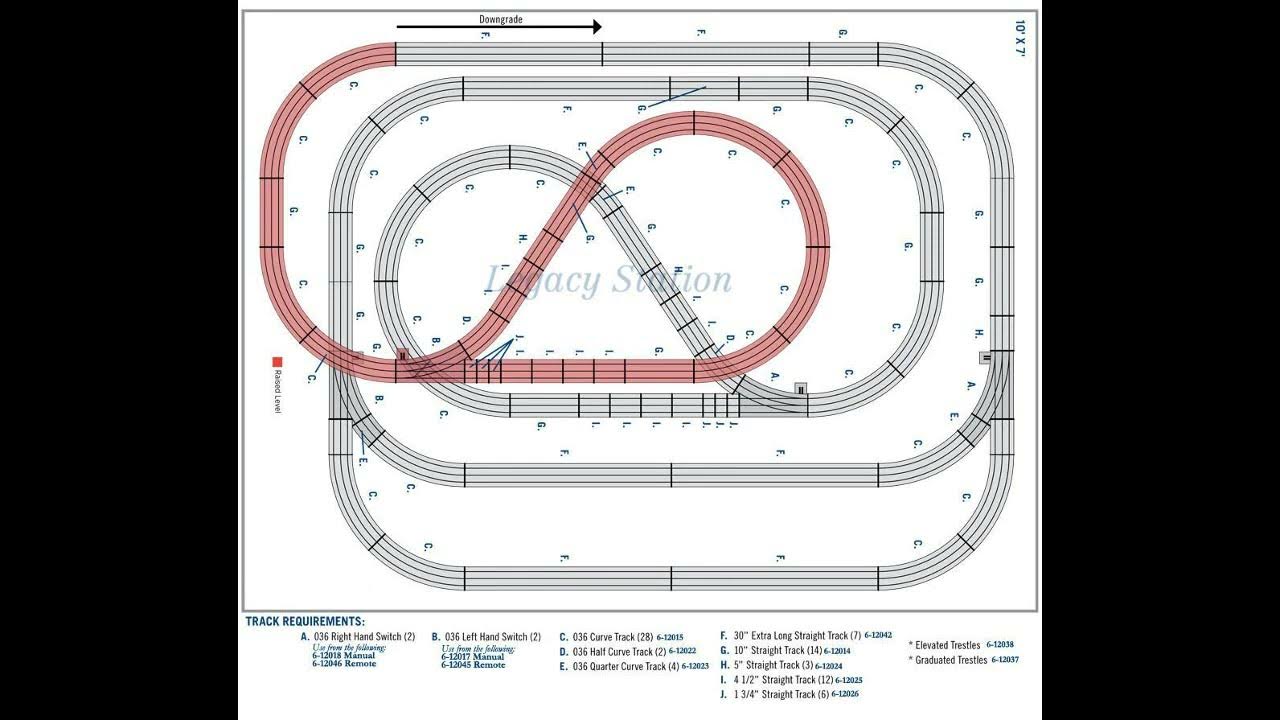 O Gauge - Lionel Fastrack Plan - "Big Climb Elevated Layout" - 10 x 7 O Gauge Train Layout - YouTube