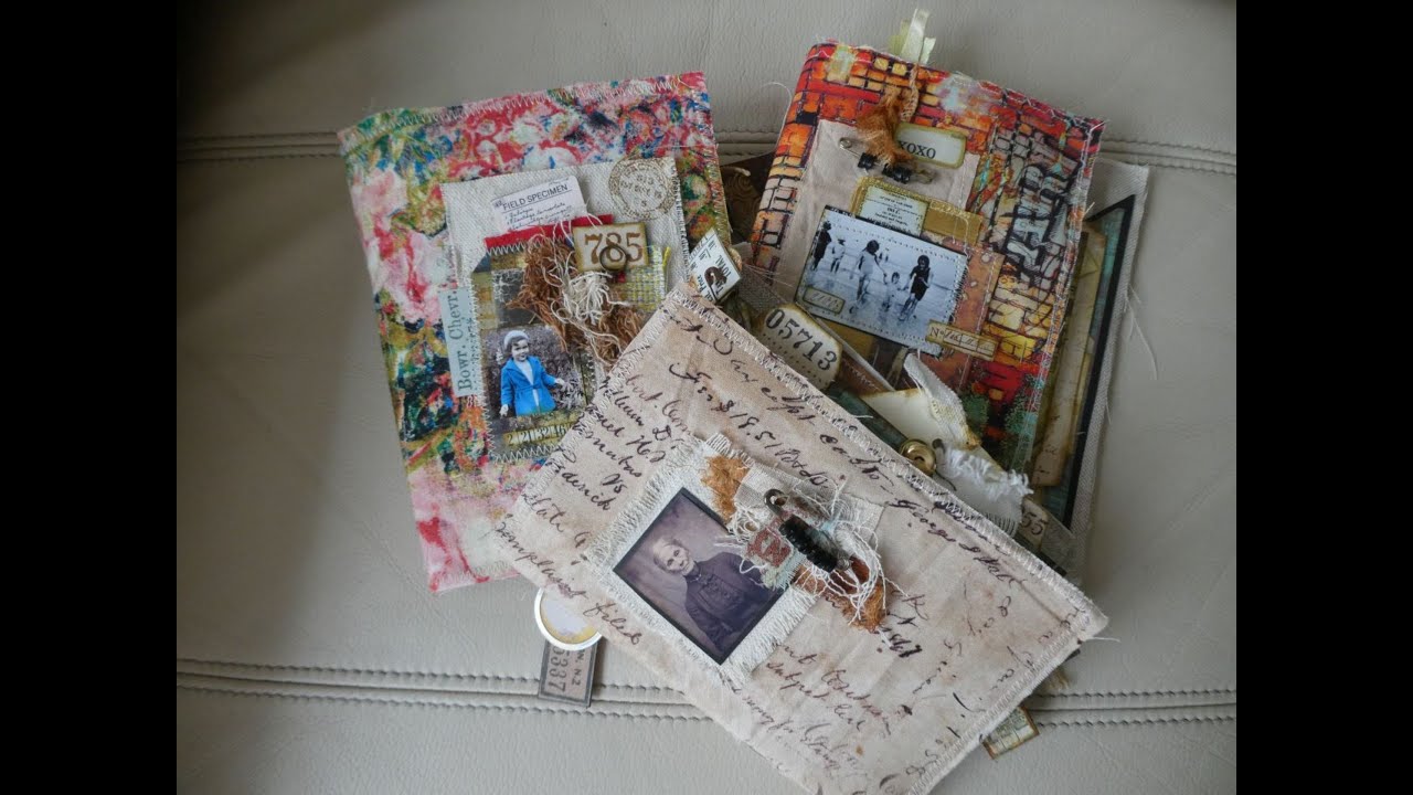 Fabric Rag Book using Tim Holtz Fabrics and Papers - YouTube