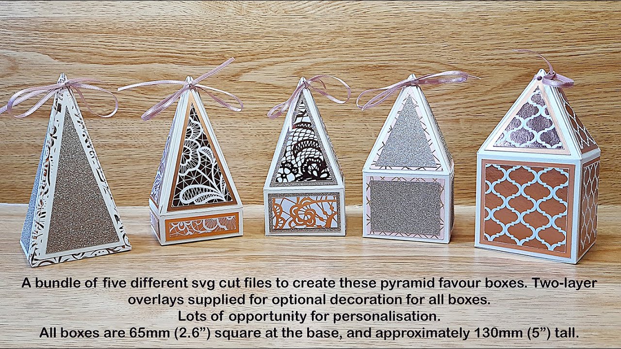 Pyramid Favour Boxes, 5 kinds + overlays, SVG files for Cricut ...