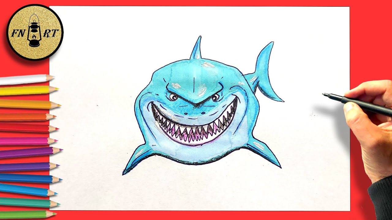 How to draw Bruce the Shark from finding Nemo - YouTube