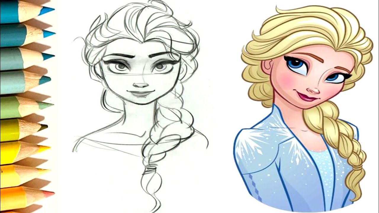 how to draw Disney princess Elsa step by step👸🏻|how to draw Elsa in ...
