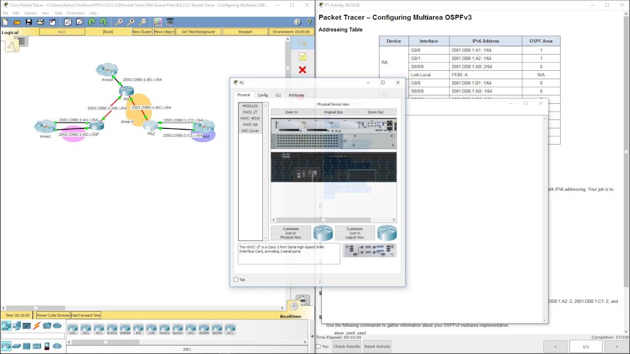 Lab 6.2.3.7 Packet Tracer - Configuring Multiarea OSPFv3 - YouTube