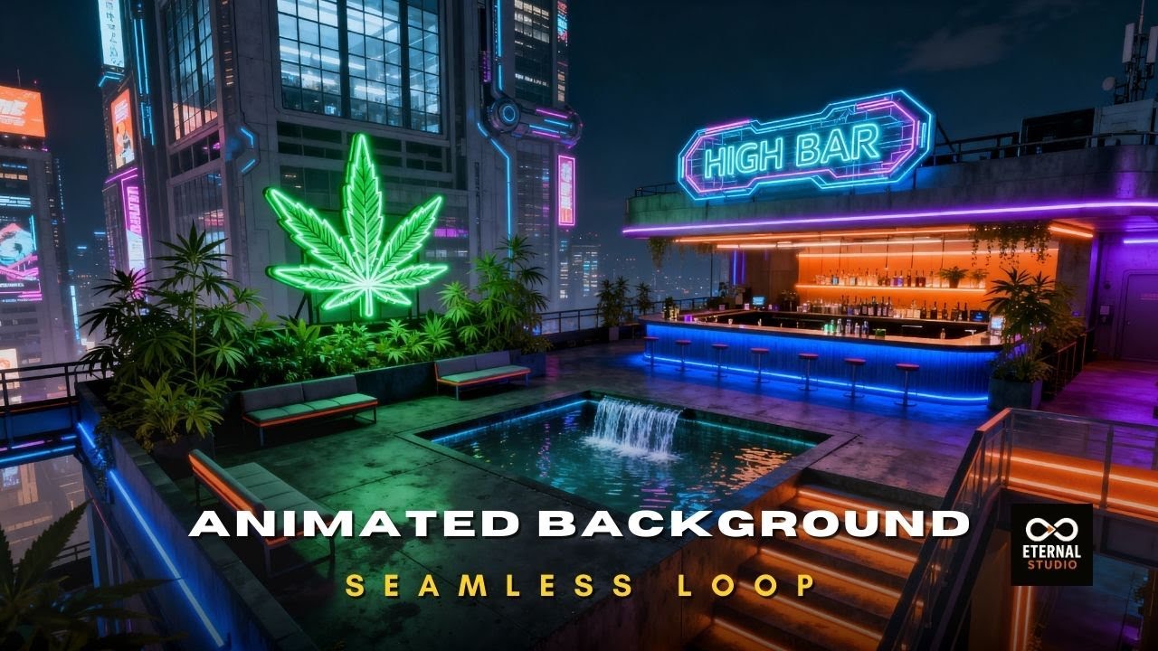 Animated Background - Cyberpunk Weed Rooftop Lounge | Futuristic City ...