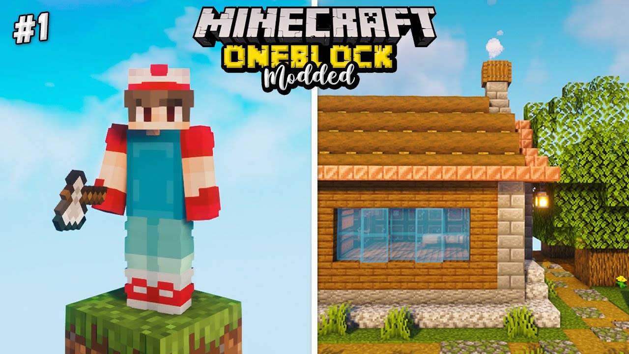 Perfect Starter House in Minecraft Modded OneBlock... Part 1 - YouTube