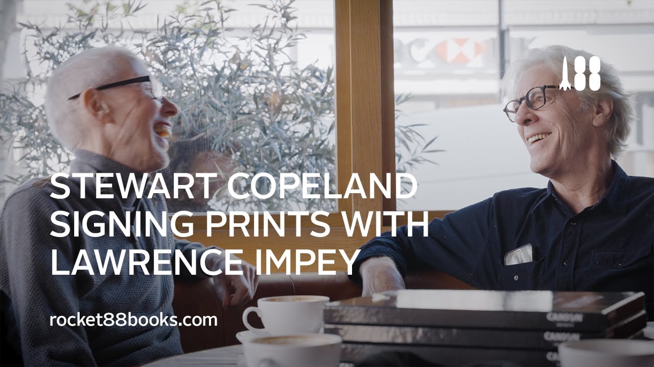Stewart Copeland signing Police Lineup prints with Lawrence Impey - YouTube