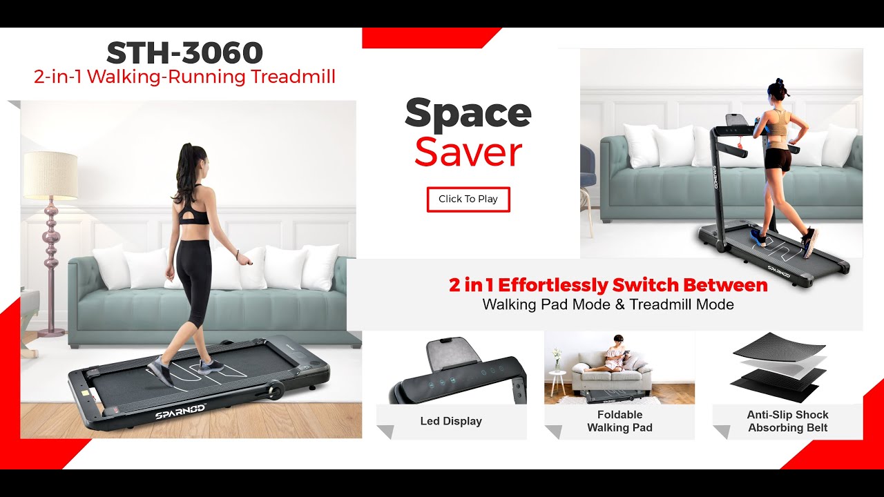 Sparnod STH-3060 4 HP Peak 2 in 1 Walking Pad & Foldable Treadmill for ...