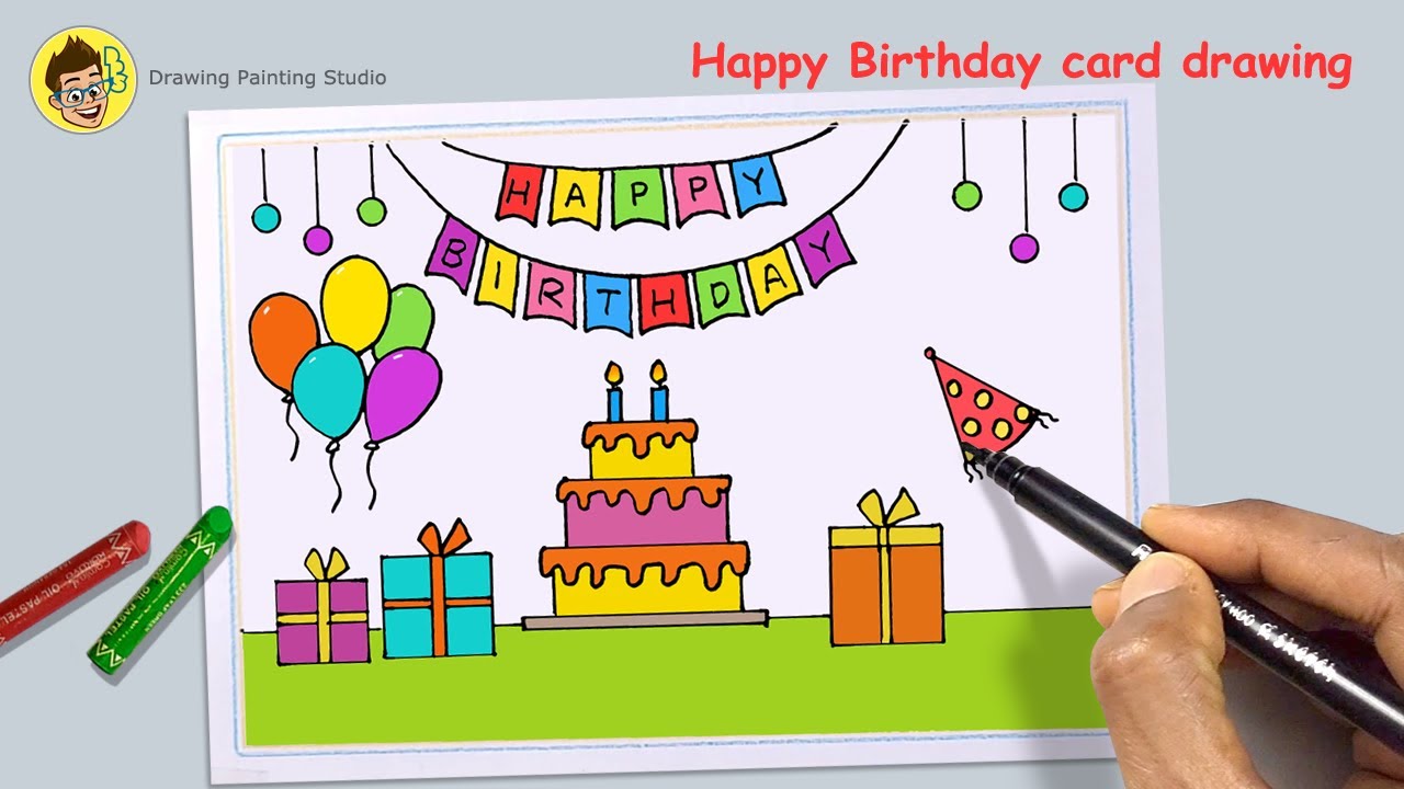 Happy Birthday Card Drawing for Beginners | Birthday Cake Drawing Easy ...