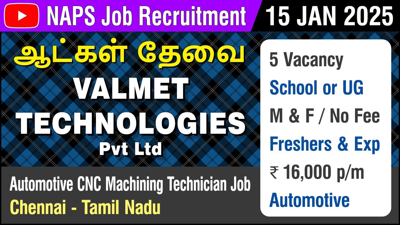 JOB : Valmet Technologies | Technician job | Freshers | Automotive | No ...