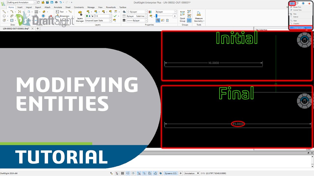 Change Total Length of Entity from Toolbar - YouTube