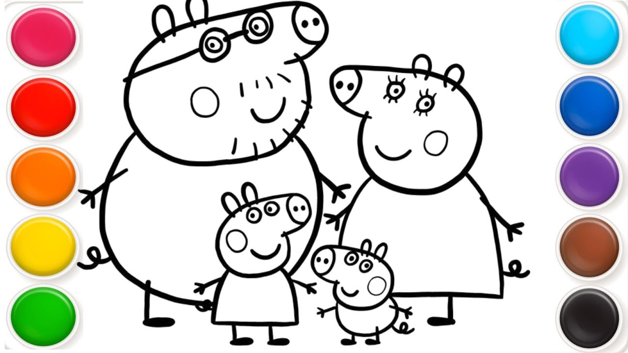 Easy step by step Peppa Pig family drawing for kids and toddler ...