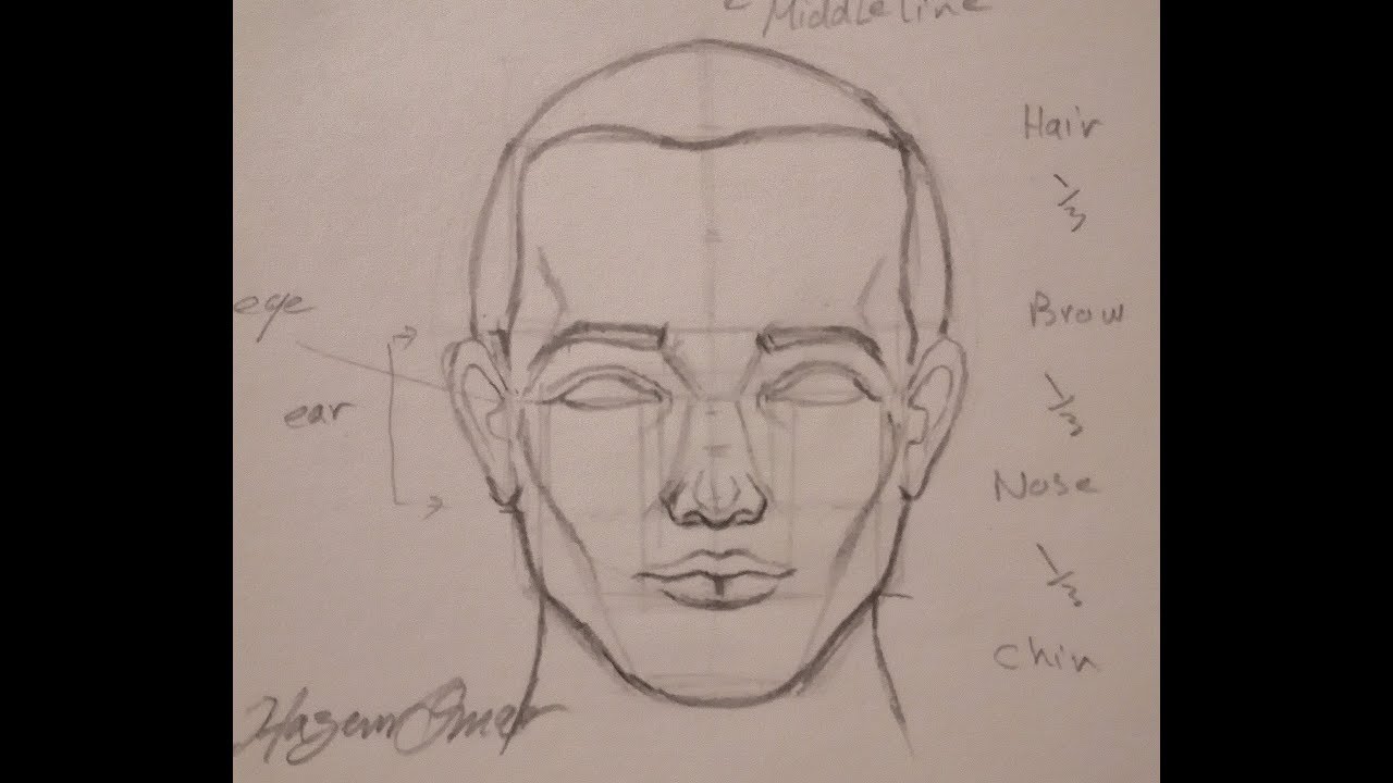 How to draw face front view - part 1 - YouTube