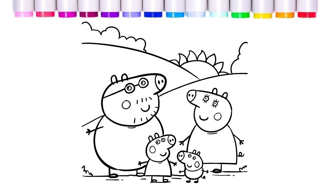 Peppa Pig And Family In The Park At Sunrise | Coloring Pages For Kids ...