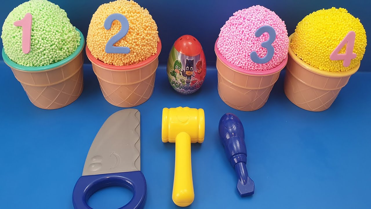 4 Ice cream play foam cups with surprise toys | learn numbers | toy ...