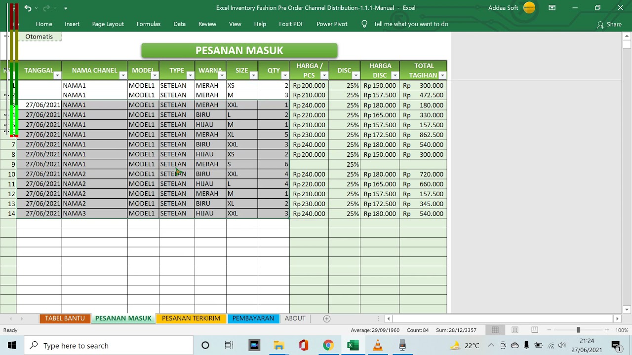 3. Tutorial Pengisian PESANAN MASUK-Excel Inventori Fashion |Pre Order ...