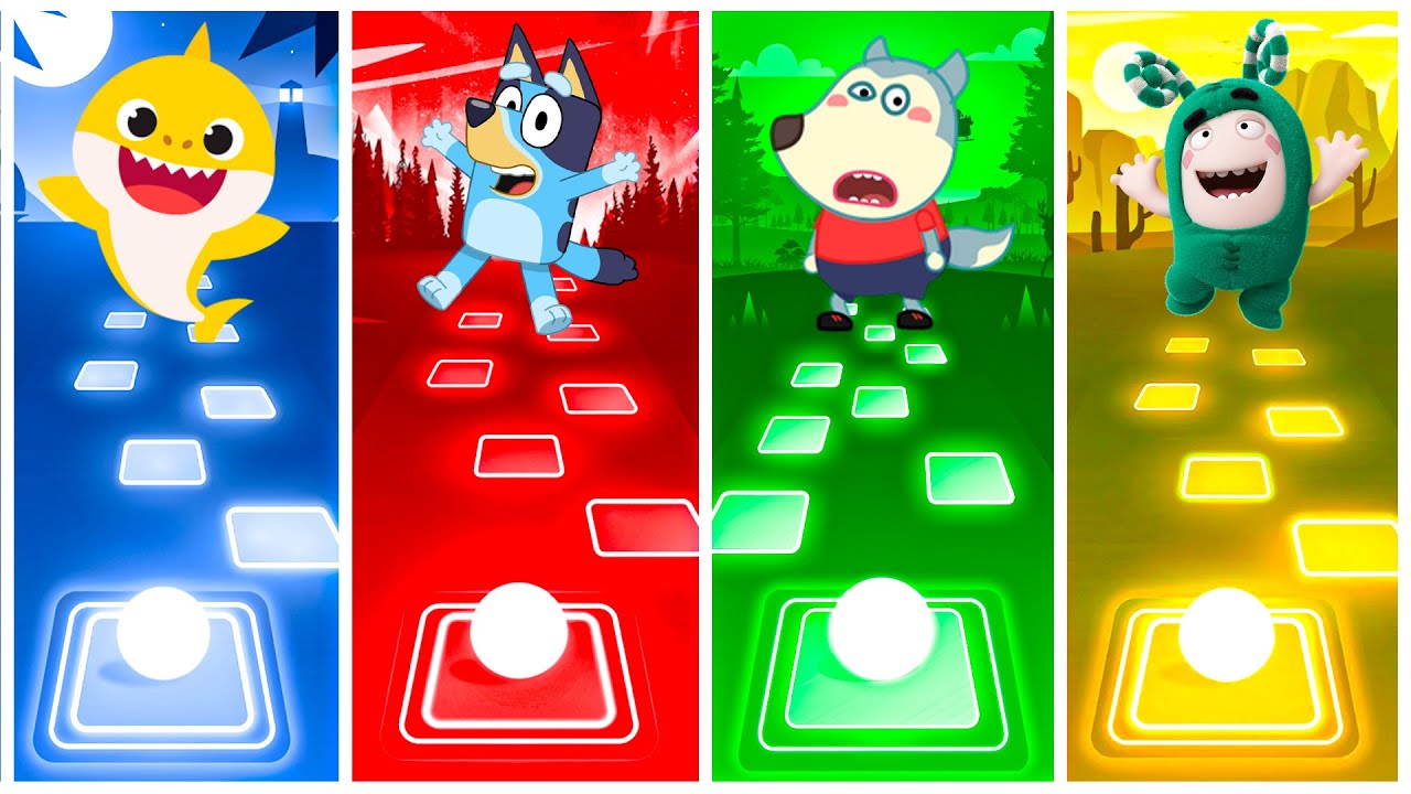 Baby Shark vs Bluey vs Wolfoo Family vs Oddbods | Tiles Hop EDM Rush ...