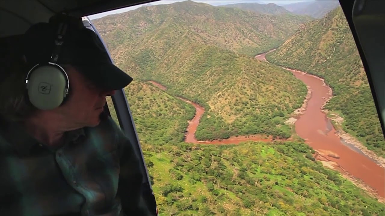 Flying helicopter up the Blue Nile Valley, Ethiopia (taken from the TV ...