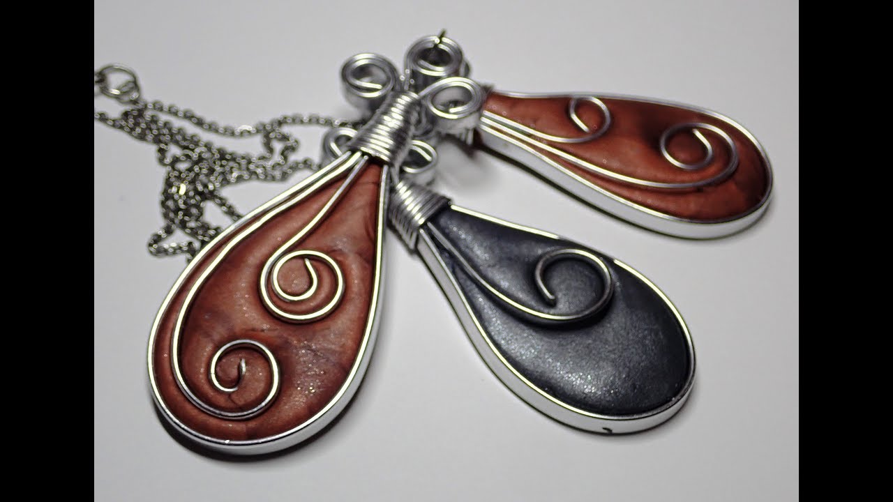 Flat wire pendant with polymer clay - YouTube