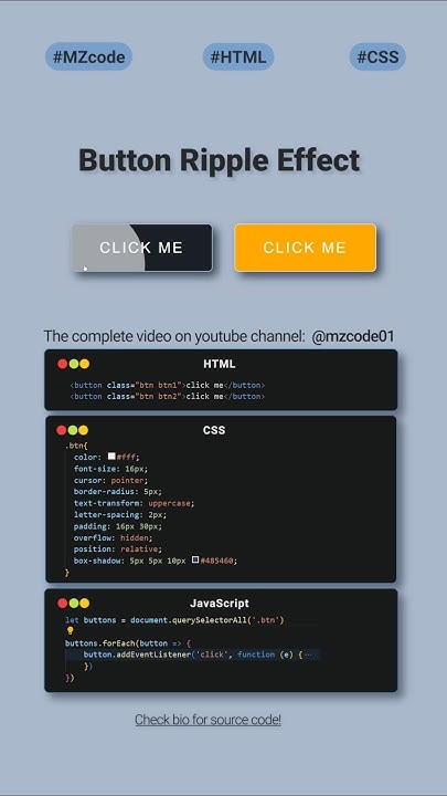 Css & JavaScript Tips and Tricks: Button Ripple Effect #css #coding #shorts #javascript # ...