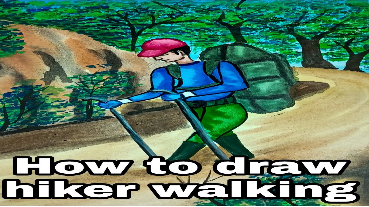 LANDSCAPE PAINTING TUTORIAL/MOUNTAINEER/HOW TO DRAW HIKER/WALKING ...