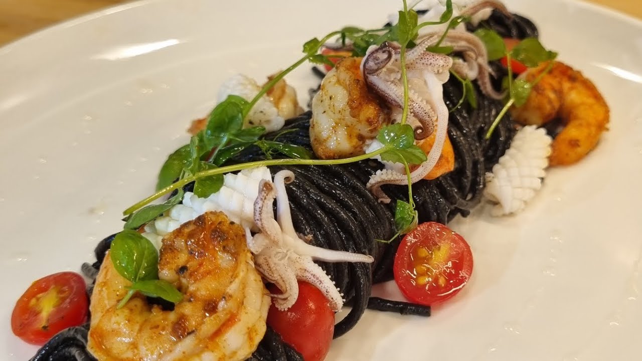 Seafood Pasta Negra Recipe - Squid Ink Pasta - YouTube