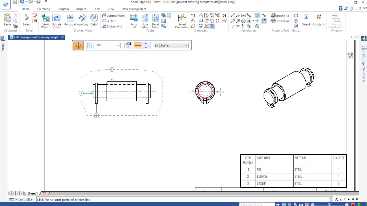 How to produce PIN-BUSHING-CIRCLIP assembly drawing, add Parts list and ...