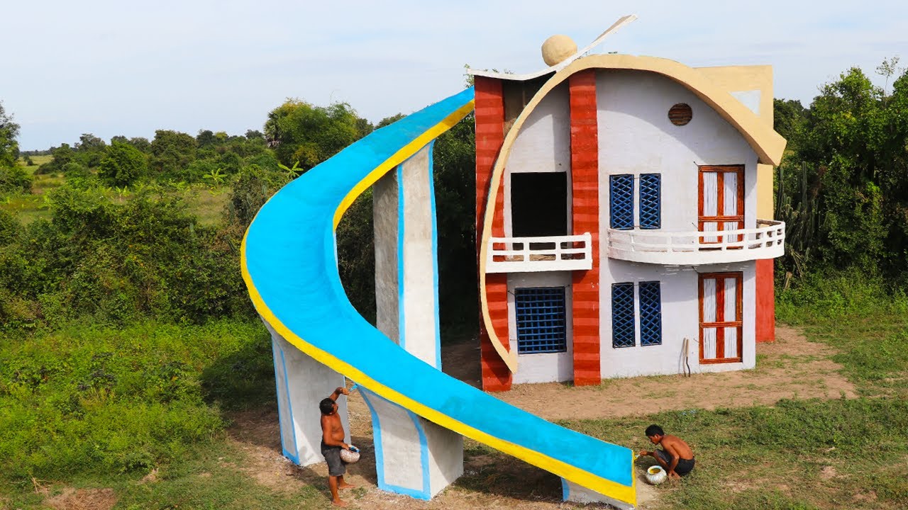 Build Modern Flyover Water Slide Around Victorian House - YouTube