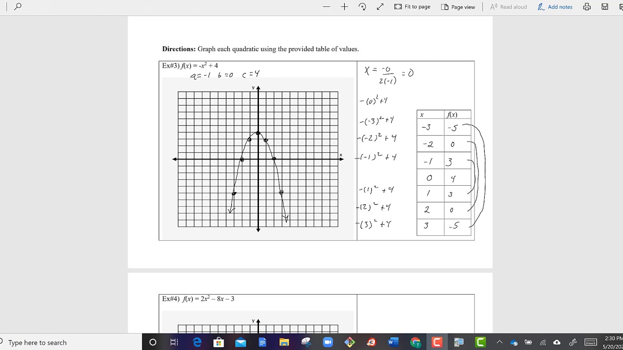 Notes/Examples Graphing Quadratics in Standard Form - YouTube