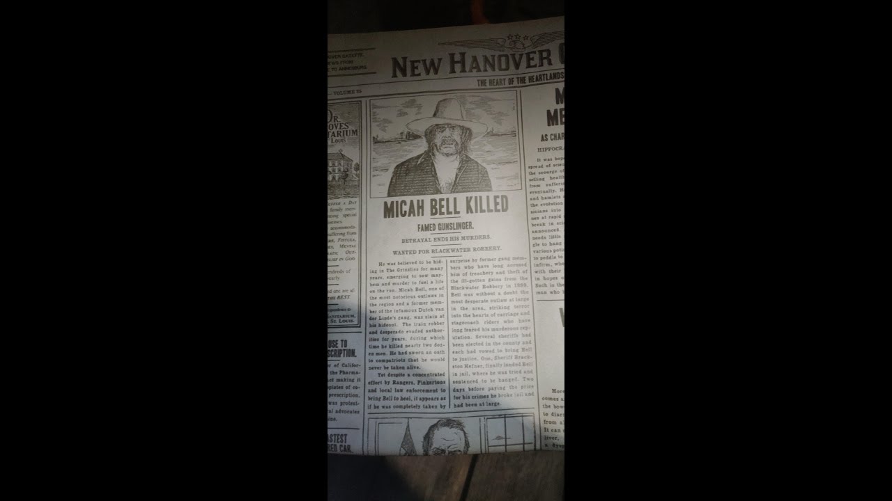 Red Dead Redemption 2-Micah Bell In Newspaper - YouTube