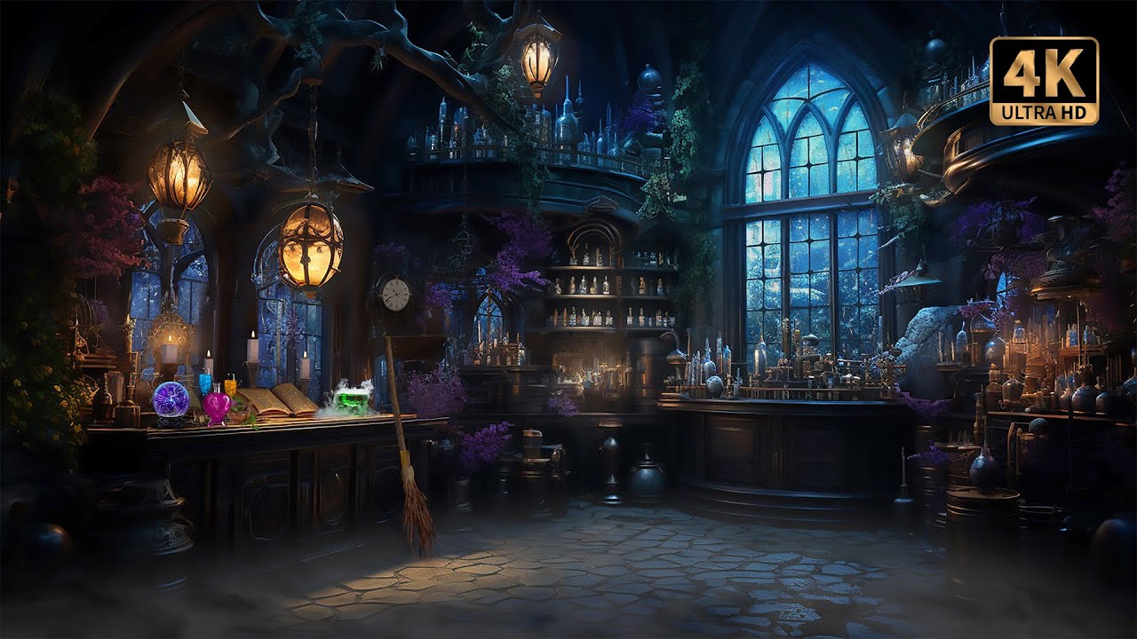 Magical Potion Room Ambience with Thunderstorm and ASMR Sound Effects ...