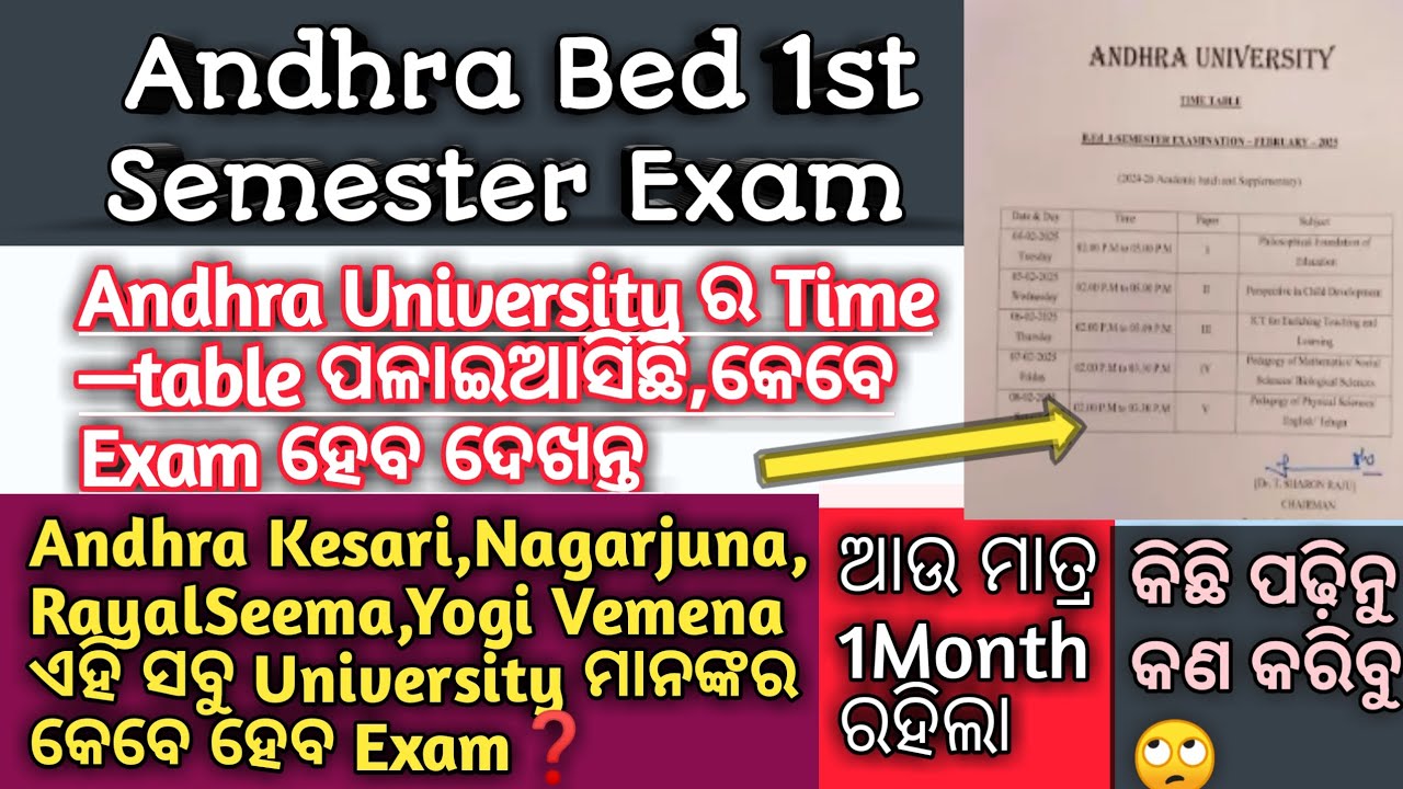 Andha Bed 1ST Semester Exam Time Table | Andhra University 1st Semester ...