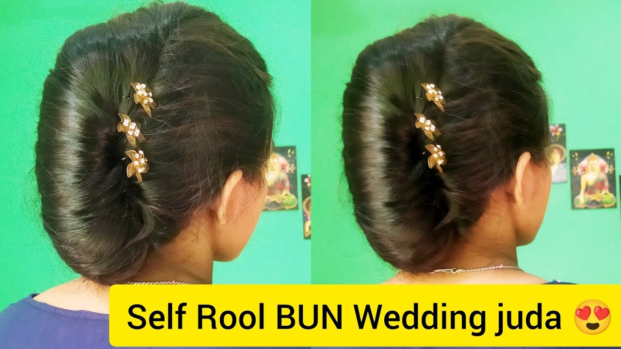Easy Wedding Rool BUN HAIRSTYLE with saree, lahenga, gown, party wear ...