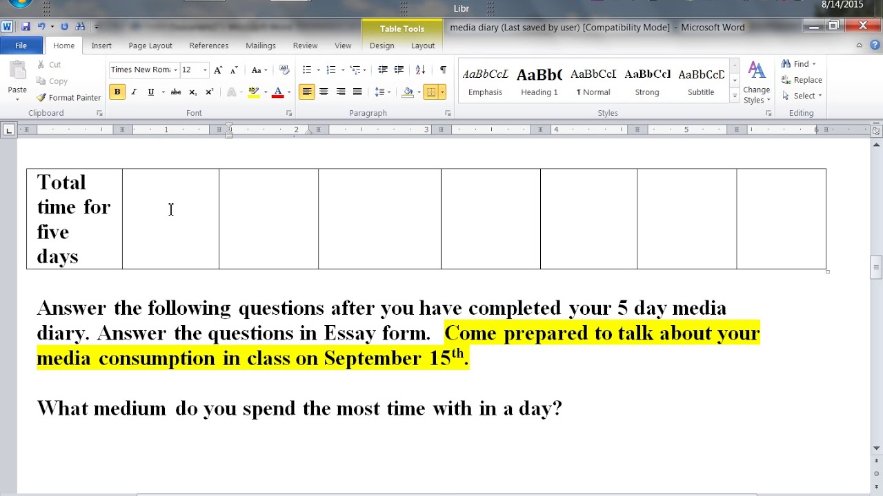 Media Diary Instruction - YouTube