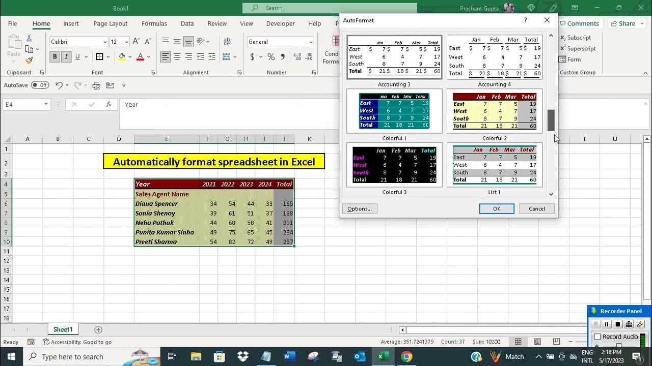 Automatically format spreadsheet in Excel using shortcut key - YouTube