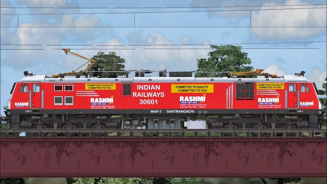 Newly Repainted RASHMI TMT Livery SRC WAP-7 Rushing towards station for ...