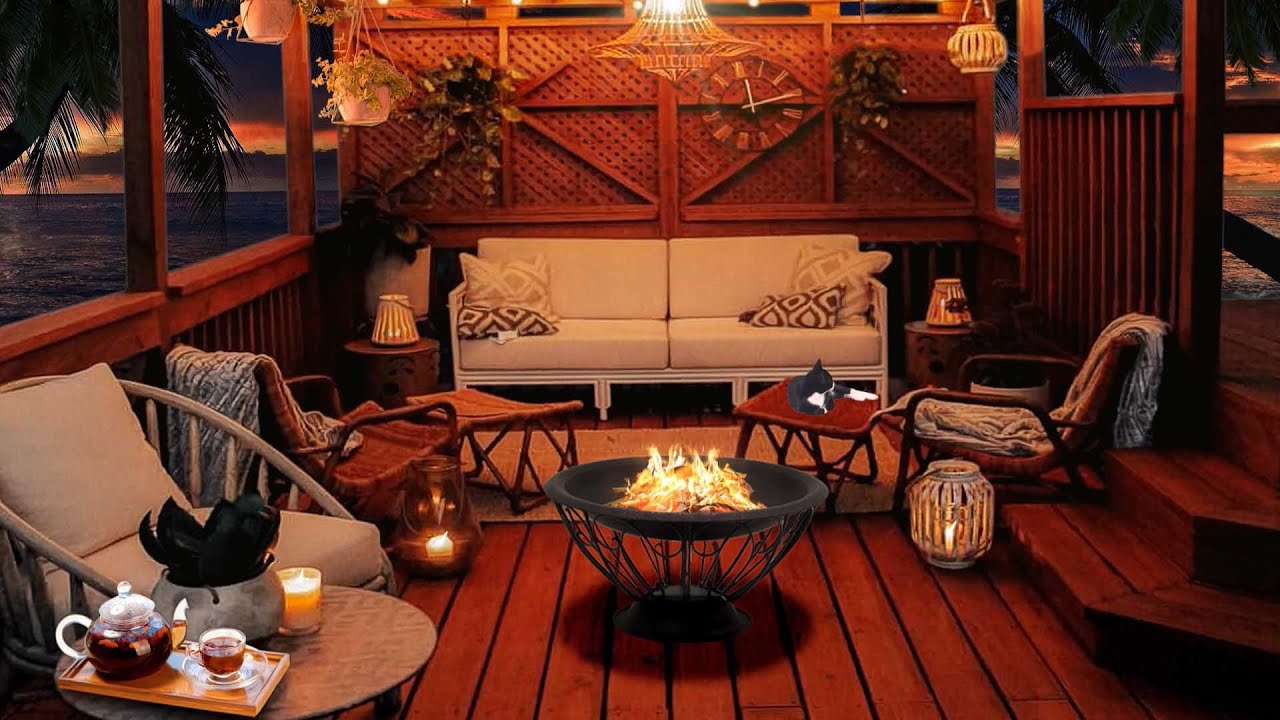 Cozy Beach House Cabin Ambience - 12 Hours Ocean Sound, Sea Waves ...