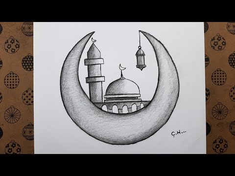 Kolay Ramazan Resmi Çizimi, Karakalem Kolay Çizimler, Ramazan Resmi Nasıl Çizilir 2022